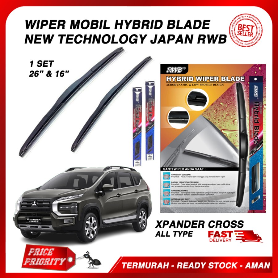 Jual Wiper Mobil Xpander Cross Karet Wiper Frameless Hybrid Blade Set RWB | Shopee Indonesia