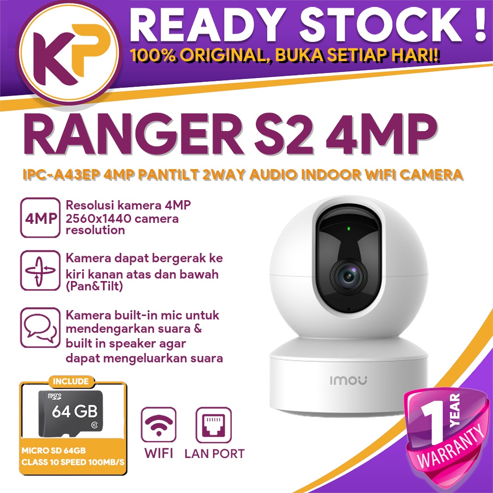 Jual IMOU RANGER S2 IPC-A43EP 4MP 2WAY AUDIO WIFI CAMERA FREE MICROSD ...