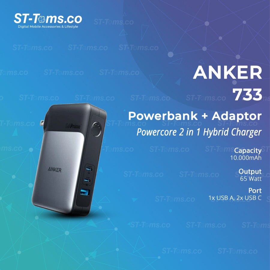 Jual Anker 733 GaNPrime Adaptor + Powerbank 65W 10000mAh 2 in 1 - A1651 | Shopee Indonesia