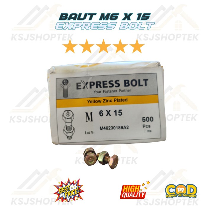 Jual Baut Mur Hexagonal Besi Kuning M6 x 15 / Baut Kunci 10 / BMK M6 - 1pcs | Shopee Indonesia