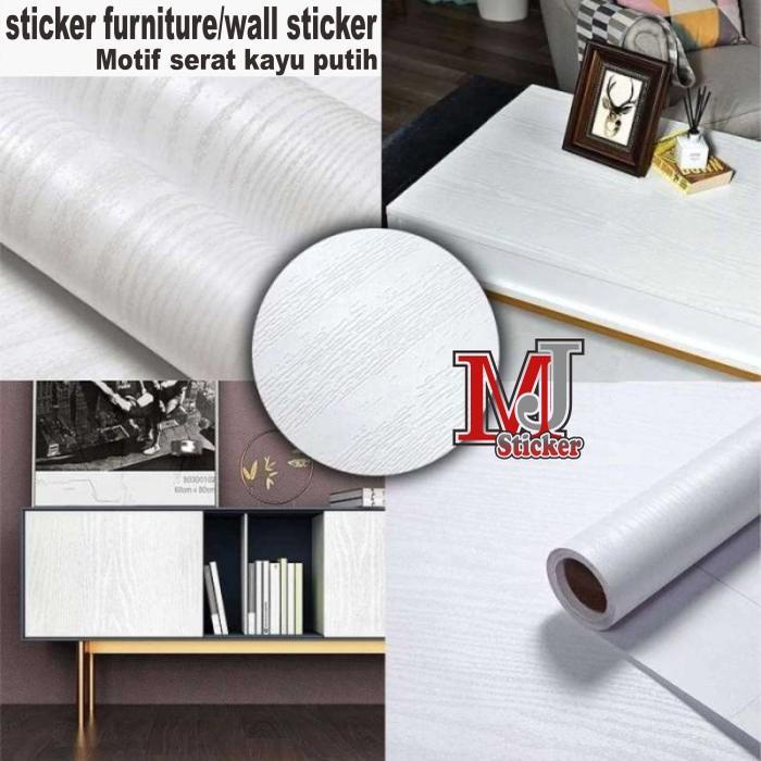 Jual stiker putih serat kayu dindin/lemari/meja sticker HPL kitchen ...