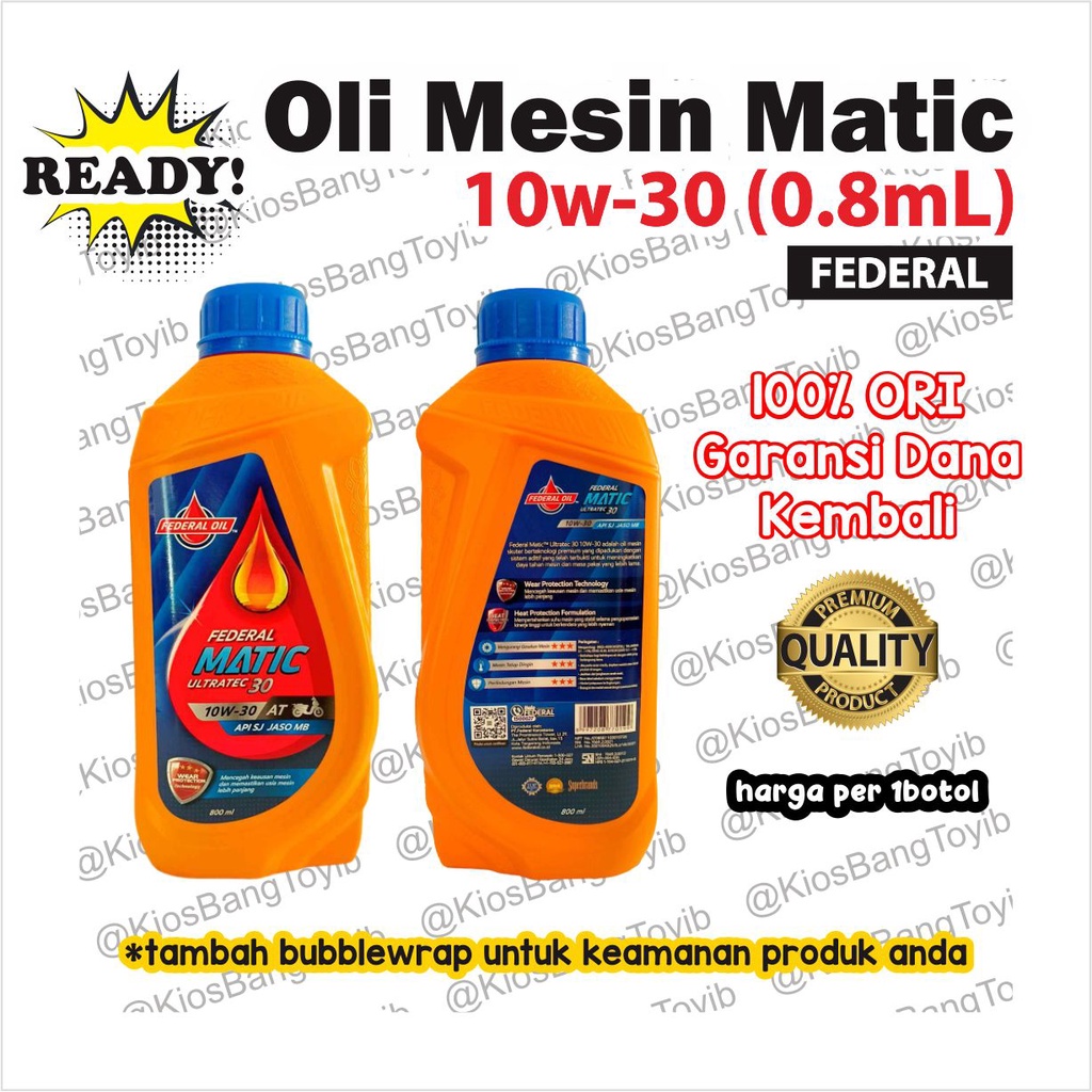 Jual Oli Motor Matic FEDERAL OIL Ultratec 30 10w-30 800mL ORIGINAL ...