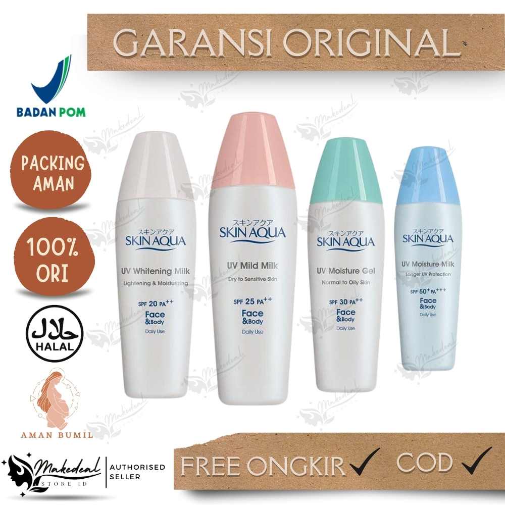 Jual Skin Aqua Sunscreen SPF 25 PA++ pink, SPF 30 PA++ hijau, SPF 50 ...