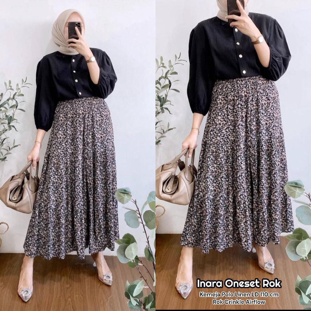 Jual Inara Set Rok - One Set Wanita Kekinian Kemeja Linen Premium ...