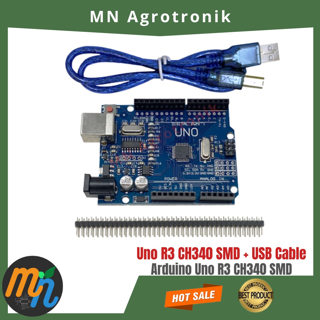 Jual UNO R3 SMD CH340 ATMEGA328P PLUS KABEL USB & PIN HEADER | Shopee ...
