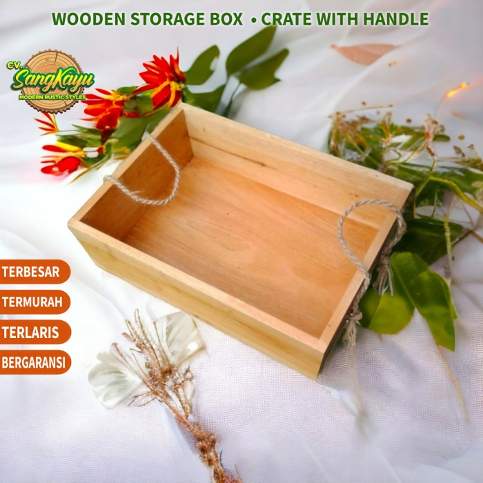Jual Wodden storage box with handle nampan kotak penyimpanan serbaguna ...