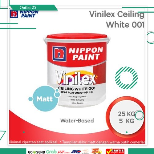 Jual CAT PLAFON/CAT GIPSUM NIPPON PAINT VINILEX CEILING WHITE 001 (5 KG ...