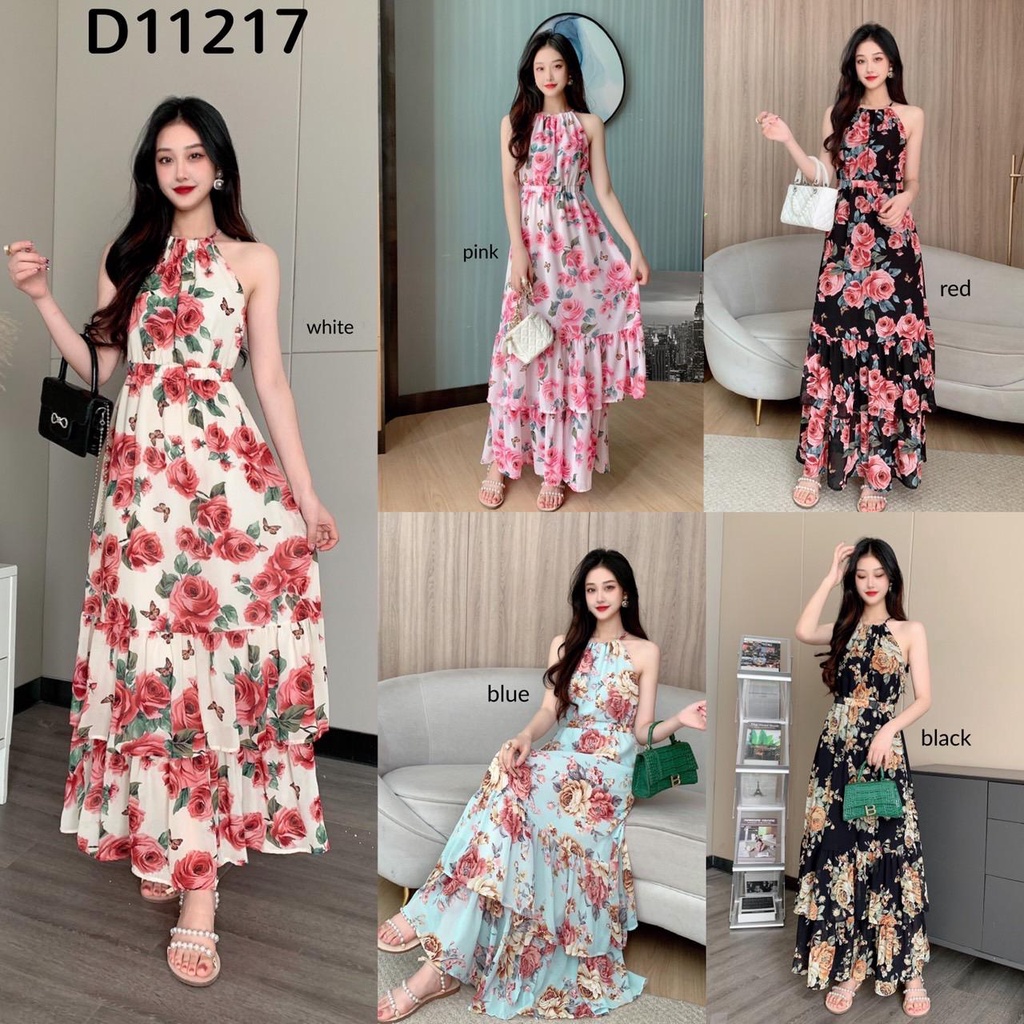 Jual [FG] Rosie Halterneck Layered Maxi Dress D11217 TR | Shopee Indonesia