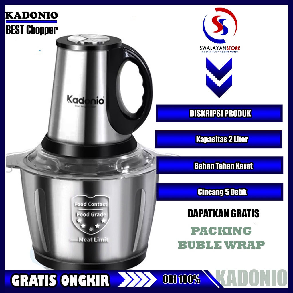 Jual ASLI!!! Penggiling Daging KADONIO Blender Daging Chopper Stainless 2L Multifungsi Meat ...