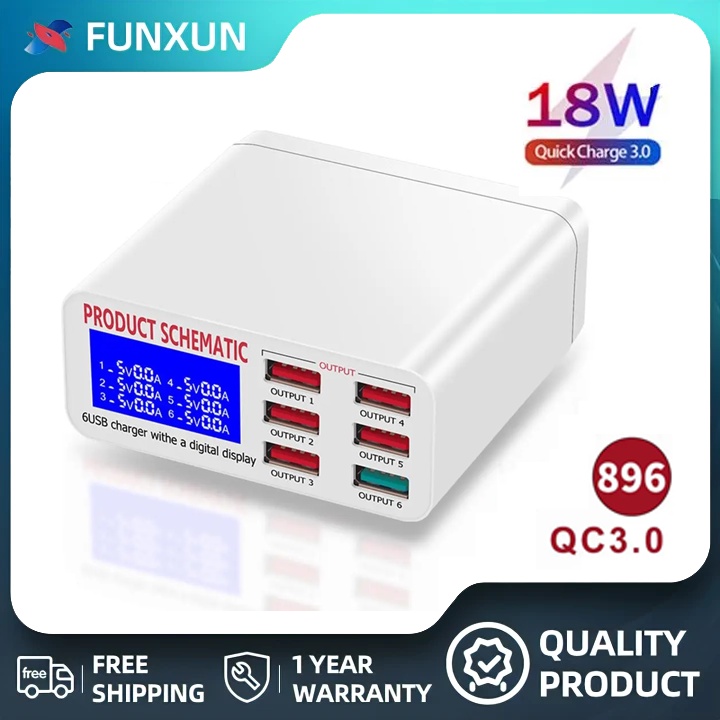 Jual 40W Multi Port Fast Charger 6 USB Port Dengan Layar LCD ...