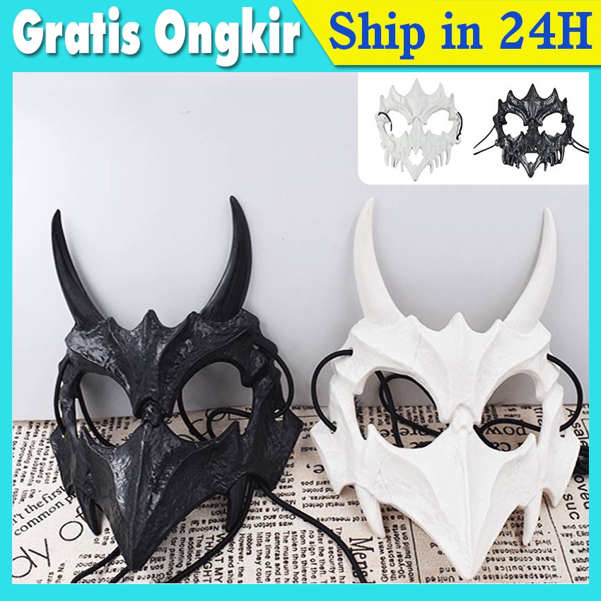 Jual Topeng Tengkorak Setengah Wajah Naga Harimau Man Serigala Topeng ...