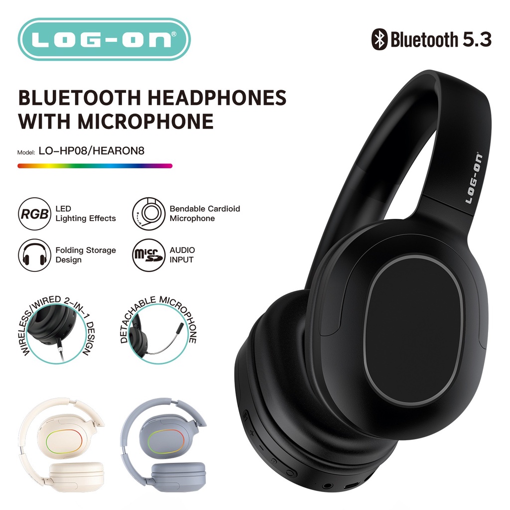 Jual LOG ON HEADPHONE STEREO FULL BASS WIRELESS BT5.3 WIRED 2IN1 ...