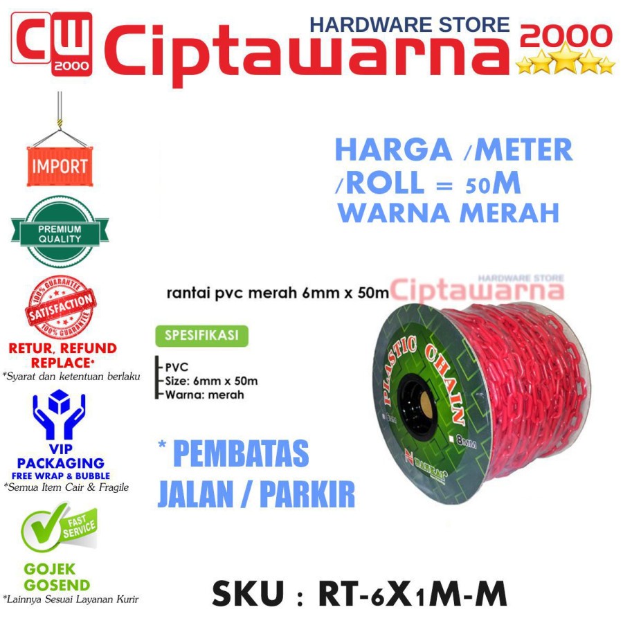 Jual Rantai Plastik Pembatas Meteran 6mm Pembatas Jalan Parkir Antrian ...