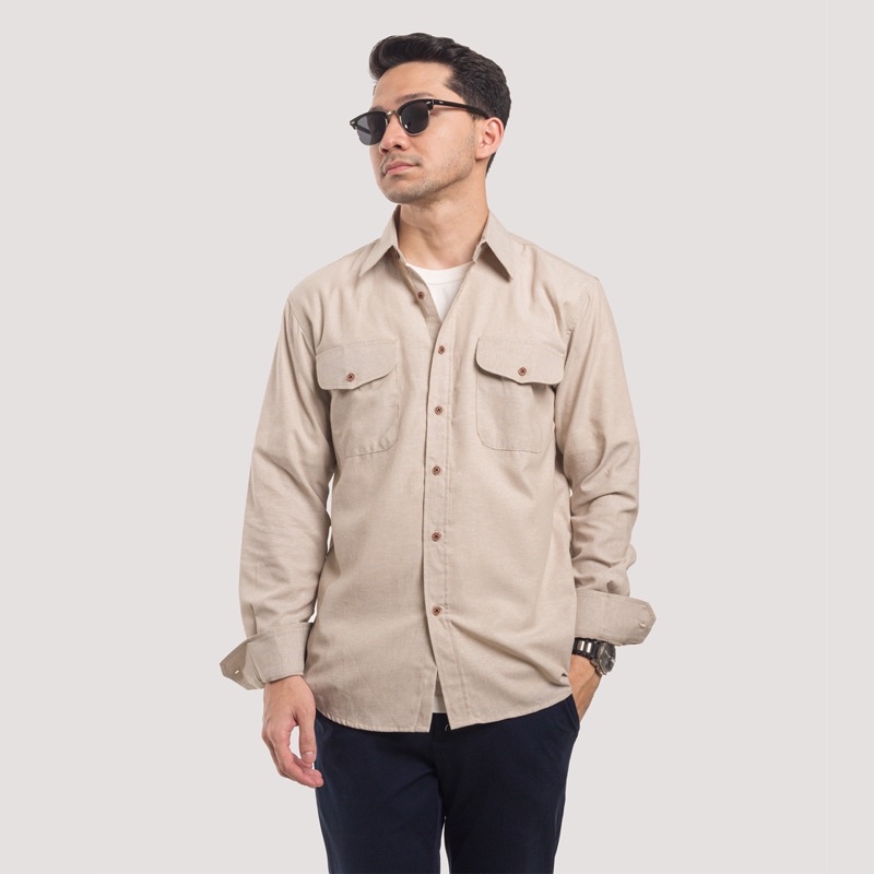 Jual Kemeja Polos Pria WOODCUTTER Basic Work Shirt Cream Khaky - Double ...