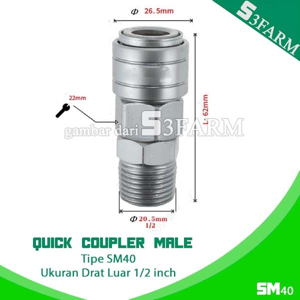 Jual Quick Coupler SM40 Sambungan Kompresor Female Recoil Drat Male 1/2 ...