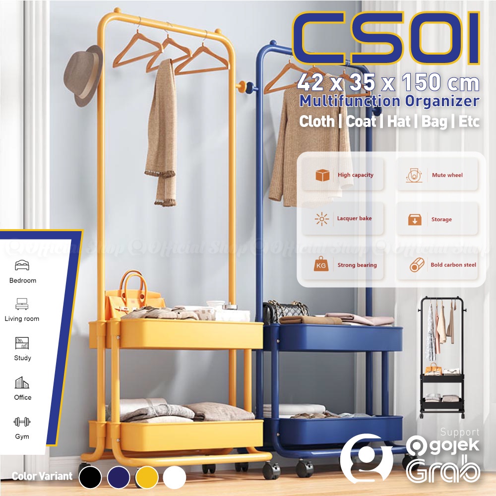 Jual HOP CS01 Rak Serbaguna Portable 2 Layer dengan Roda Stand Hanger ...