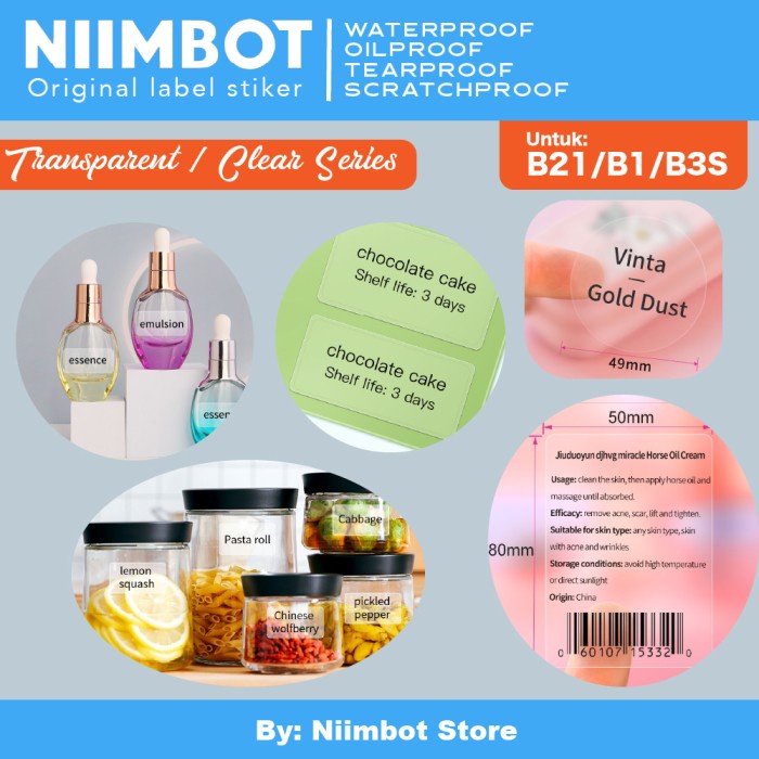 Jual Label Sticker Niimbot B21 B1 B3S Refill Label Clear Transparent | Shopee Indonesia