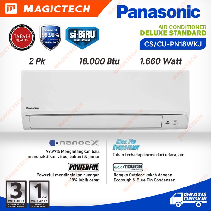 Jual AC PANASONIC 2 PK CS/CU-PN18WKJ SI-BIRU DELUXE NANOE-X | Shopee Indonesia