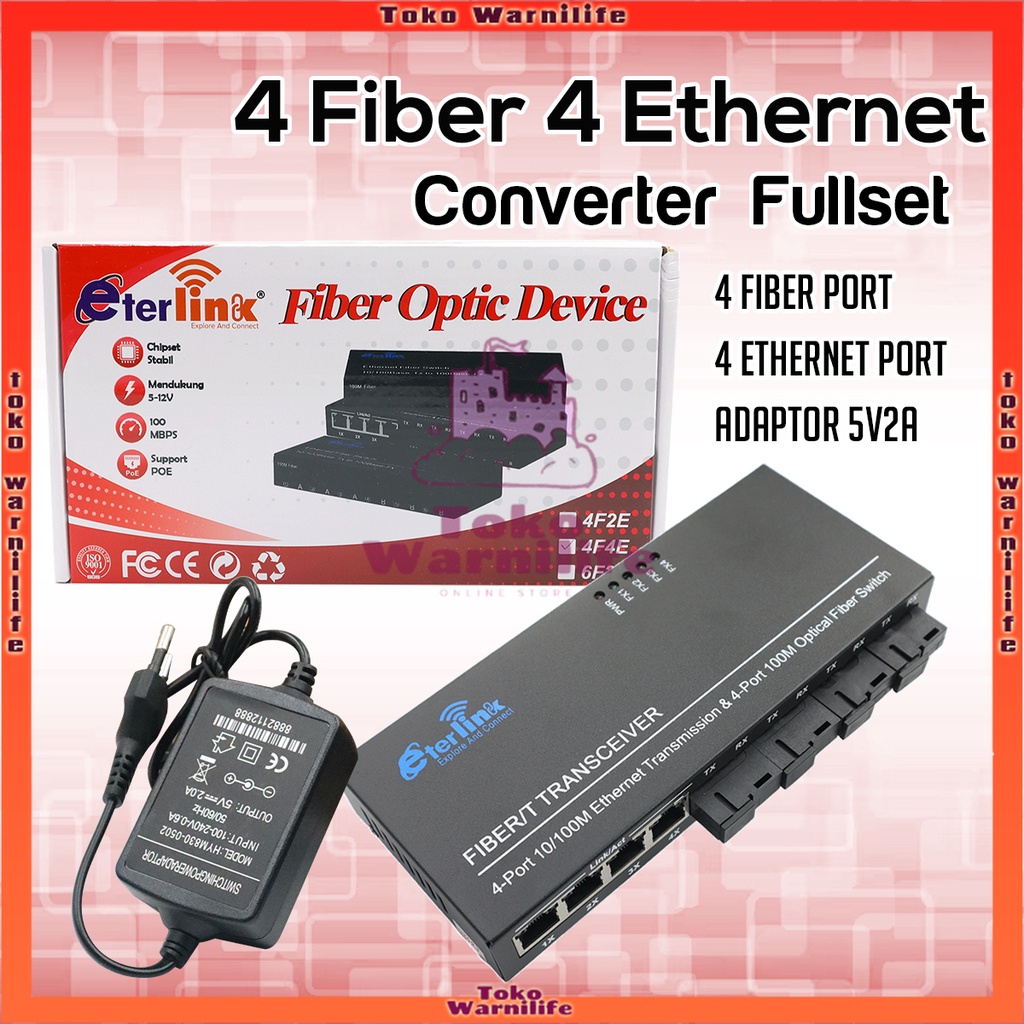 Jual 4 Port Ethernet 4 Port Optical Fiber Switch Media Converter ...