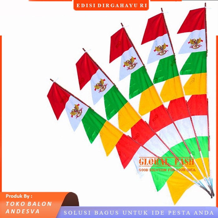 Jual Bendera Umbul Umbul Hijau Kuning zig zag garuda / bendera kain HUT ...