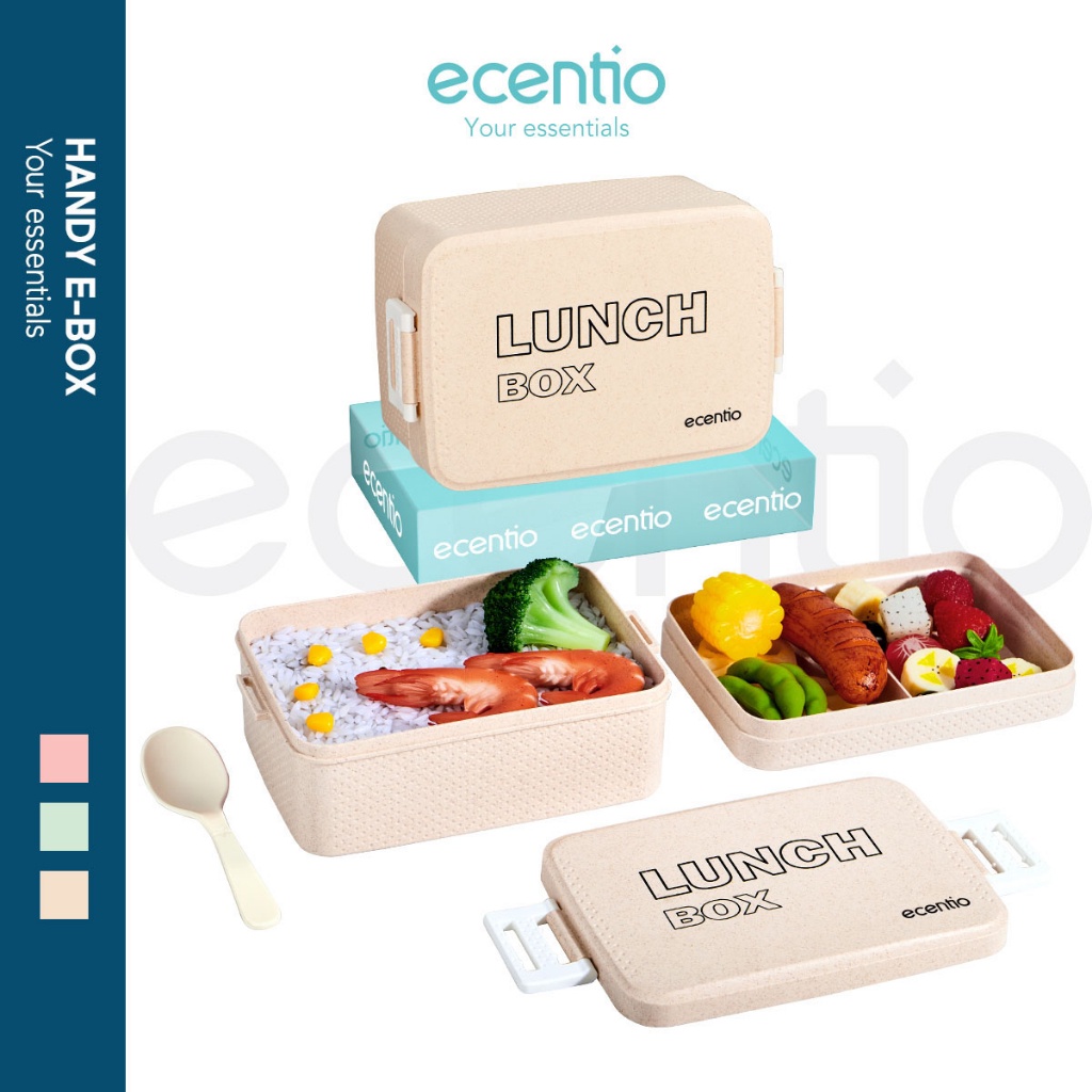 Jual ecentio tempat makan/lunch box Jerami Gandum 3 color 1000 ML With ...