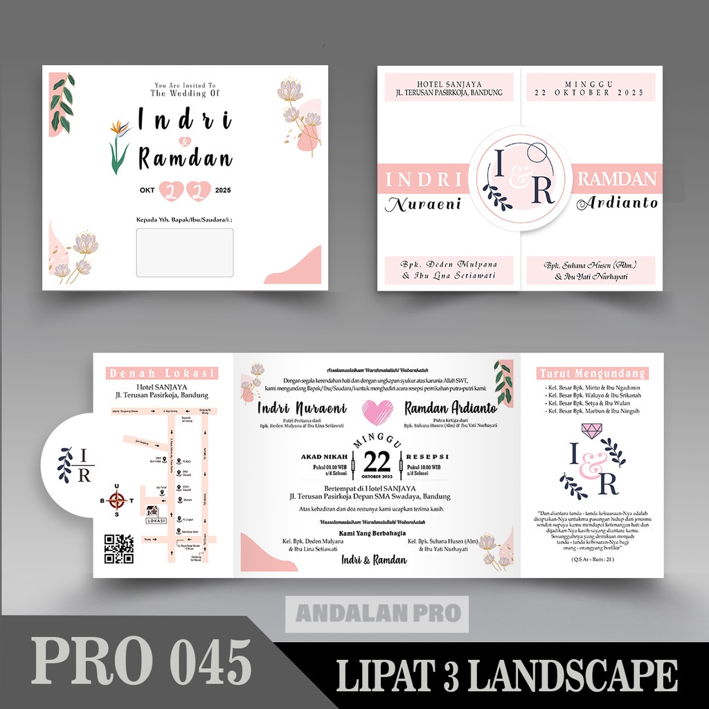 Jual 50 Desain Undangan Lipat 3 Landscape Bahan BC Tik 200 GSM Cetak ...