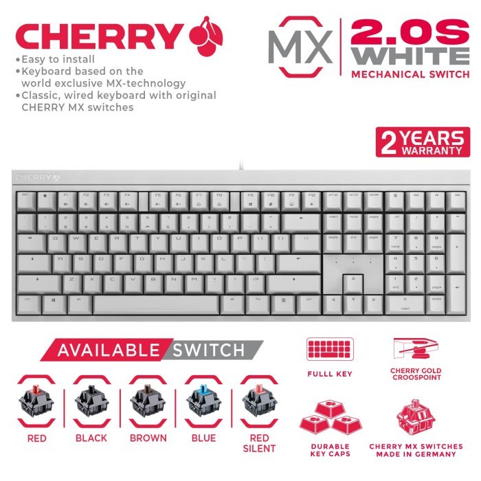Jual Cherry MX Mechanical Gaming Keyboard White MX 2.0S NBL - BROWN ...