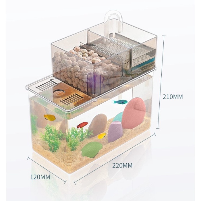 Jual Mini Aquarium Meja Bahan Plastik Dilengkapi Filter Atas | Shopee ...