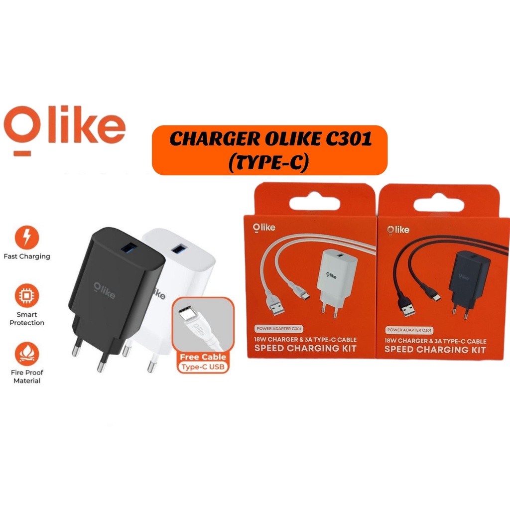 Jual #Grosir Olike Charger Adaptor C301 18W free Kabel Type C Fast ...