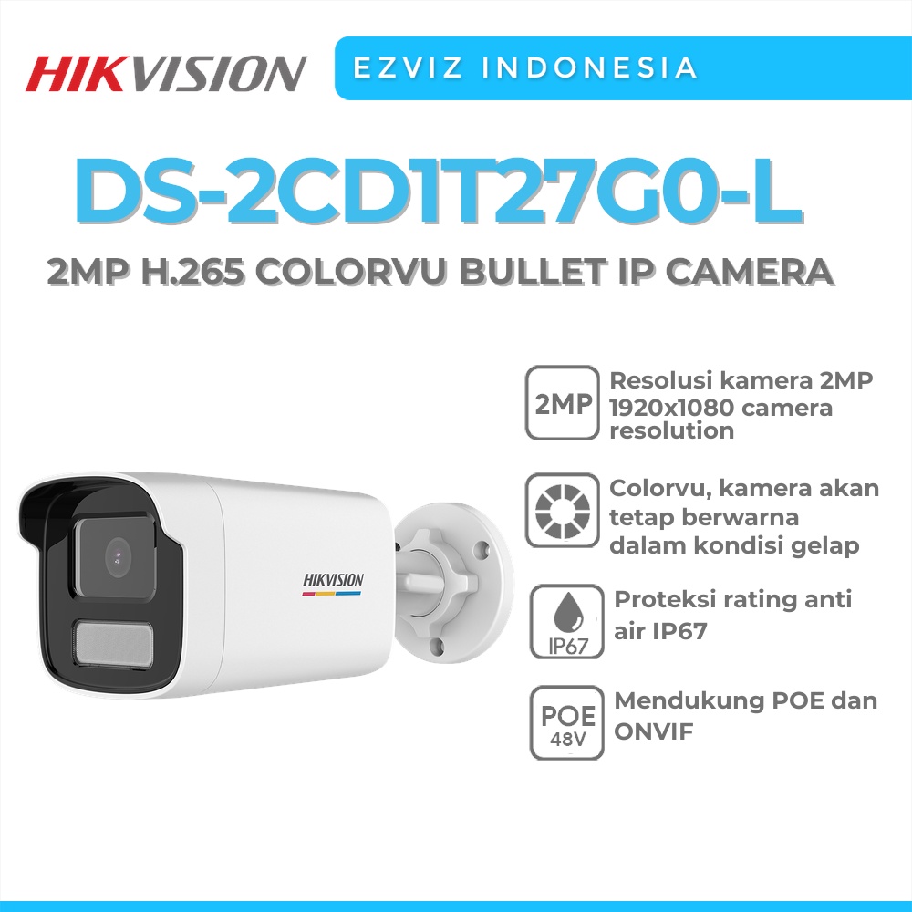 Jual HIKVISION DS-2CD1T27G0-L 2MP COLORVU LED 50M IP CAMERA POE OUTDOOR | Shopee Indonesia