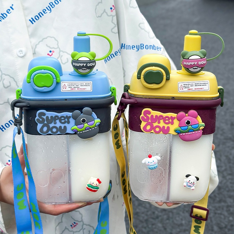 Jual Thermal Water Bottle Gelas Plastik Anak Outdoor Double Compartment Sedotan Gendong Thermo ...