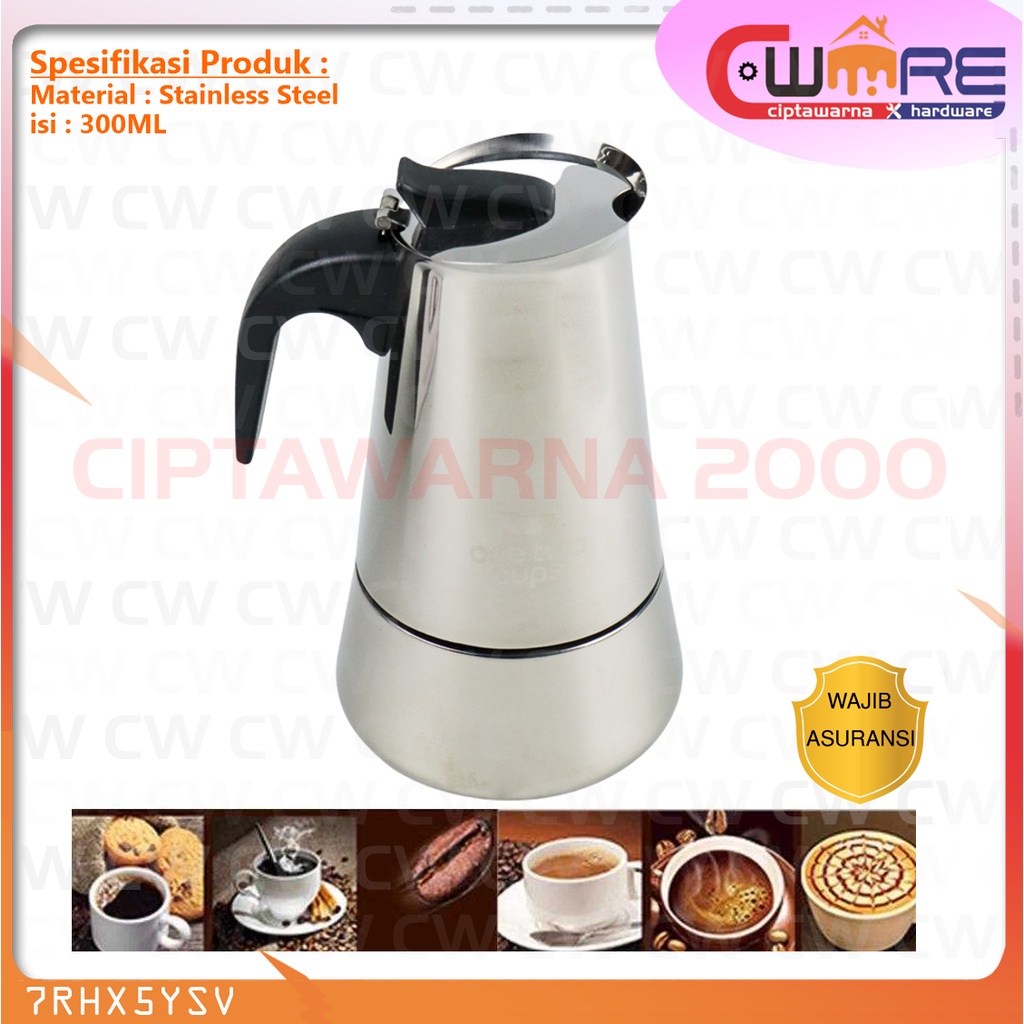 Jual Espresso Coffee Kopi Maker Moka Pot Teko Stovetop Filter 300 ml 6 ...