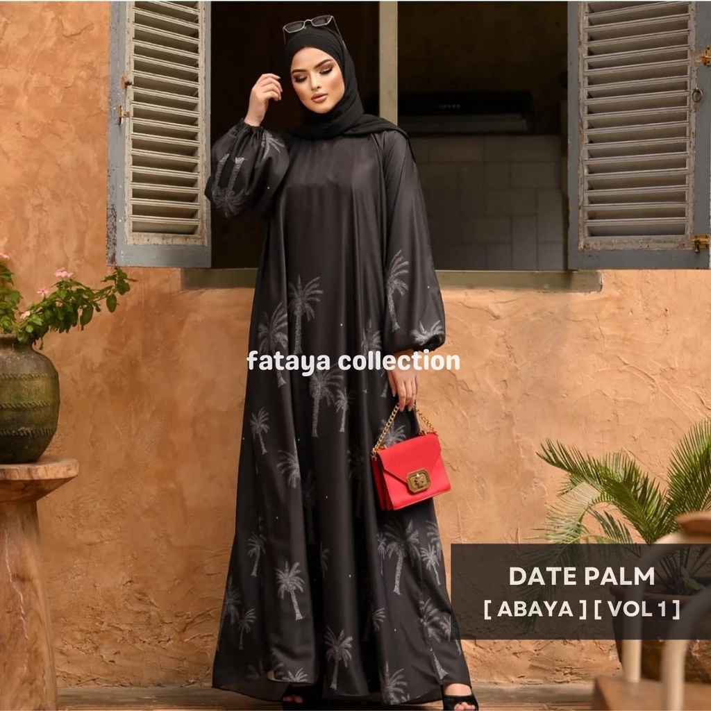 Jual Fataya Collection DATE PALM Abaya Exclusive Print Warna Hitam ...