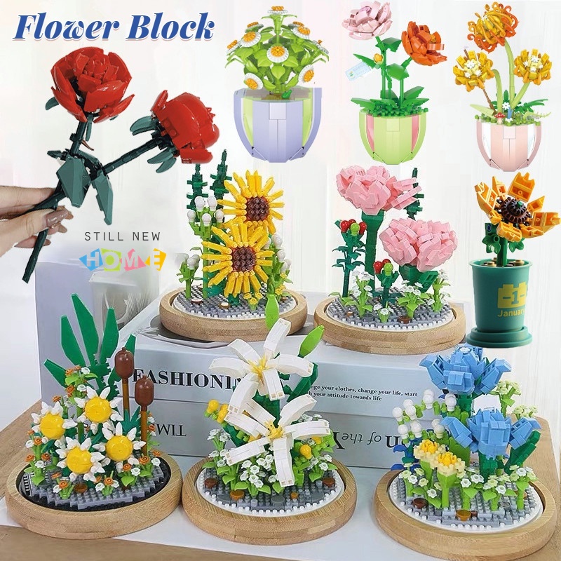 Jual Bunga Blok Mainan Balok DIY Bangunan Buket Bunga Immortal Kotak ...