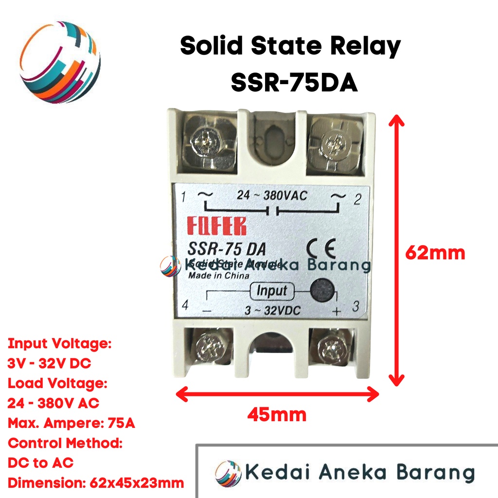 Jual Fotek Solid State Relay Single Phase Module Modul SSR SSR-75DA DC to ke AC | Shopee Indonesia
