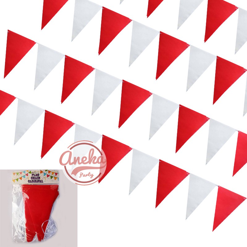 Jual ( isi 12 ) bunting flag HUT segi tiga SPUNBOND / bendera merah putih / bendera umbul umbul ...