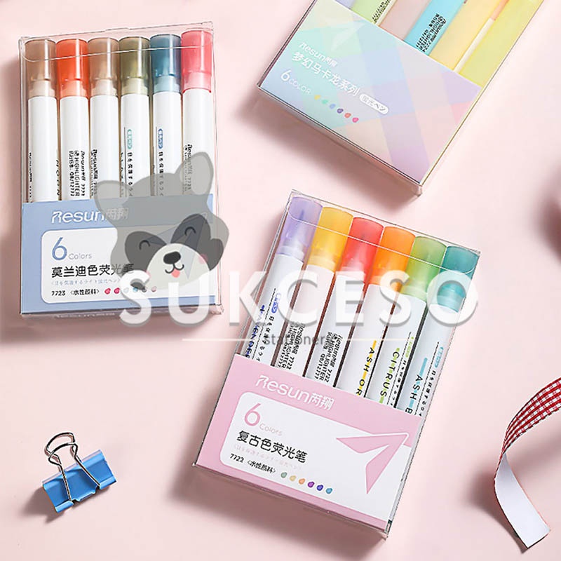 Jual Resun Natural Colors Highlighter Set 6 pcs / Spidol Besar Warna ...