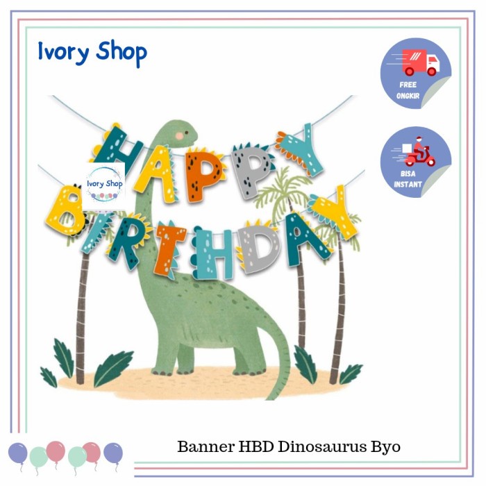 Jual Banner Happy Birthday Dinosaurus Bunting Flag HBD Ulang Tahun Dino ...
