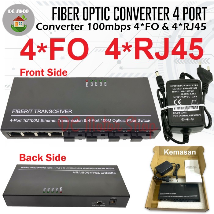 Jual Media Converter 4 Port 4 Fiber SC A & B 4 RJ45 Fiber Optic 10/100 ...