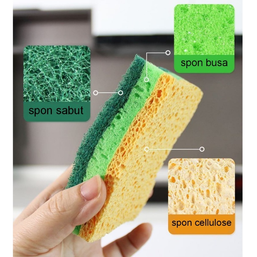 Jual spons serat kayu cellulose wood pulp cuci piring 3 lapis sponge ...