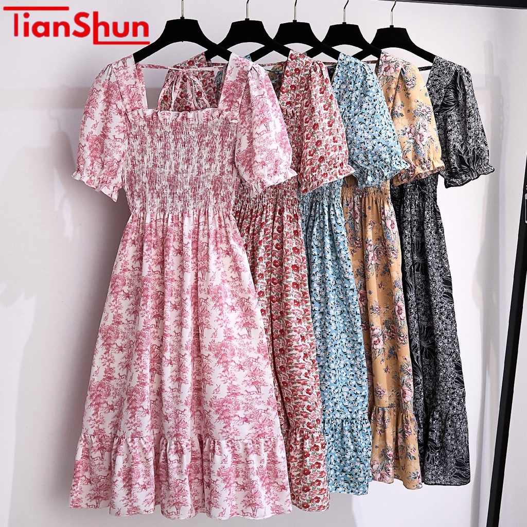 Jual Tianshun Korea Fashion New 2023 Baju Wanita Floral Casual dres ...