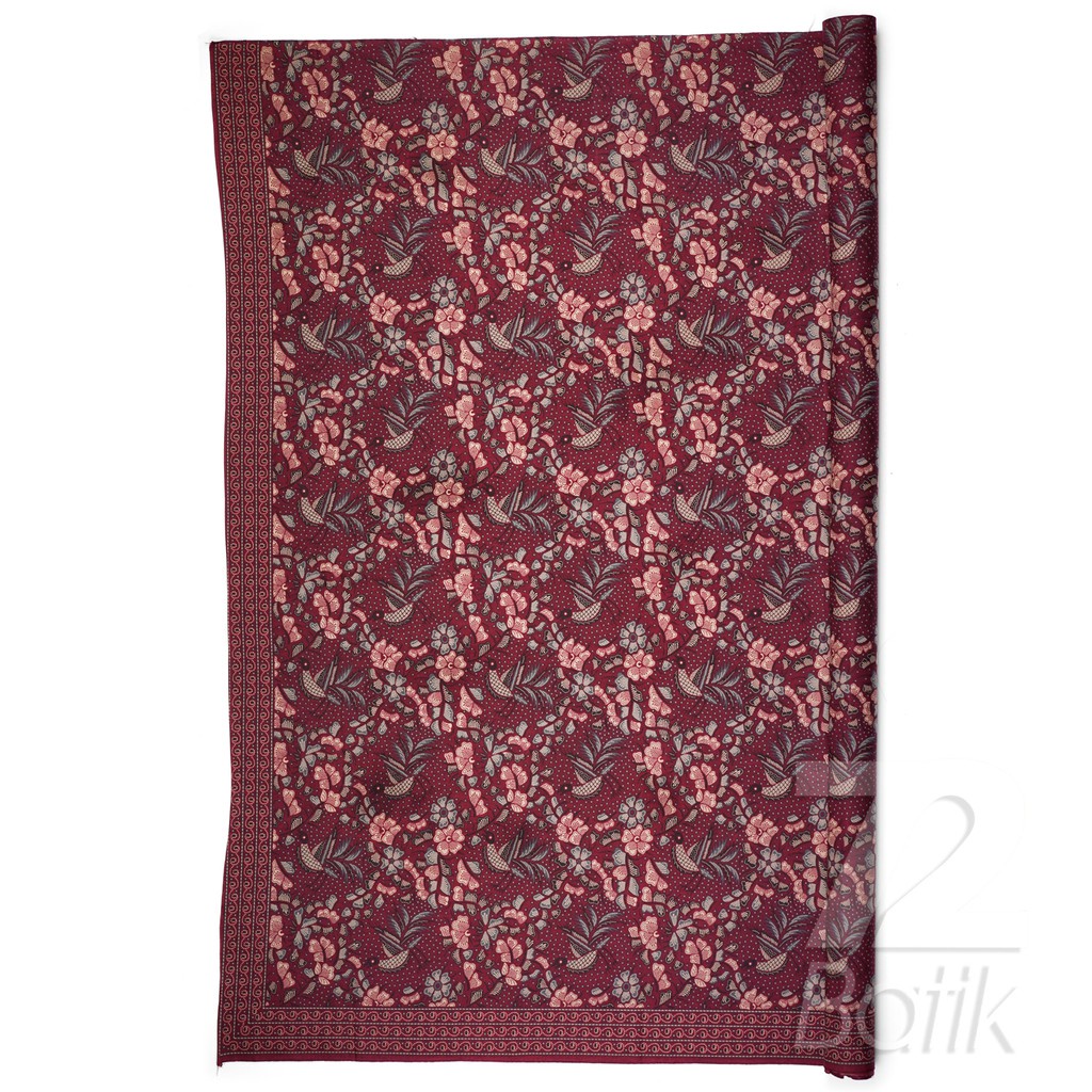 Jual BAHAN BATIK PREMIUM Katun Motif Burung Kembang Warna Merah Maroon ...