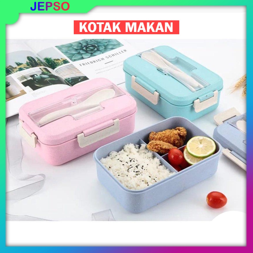 Jual Lunch Box Set Kotak Bekal Makan Jerami Gandum kotak makan 1000ml 4 In 1 Free Sendok Tempat ...