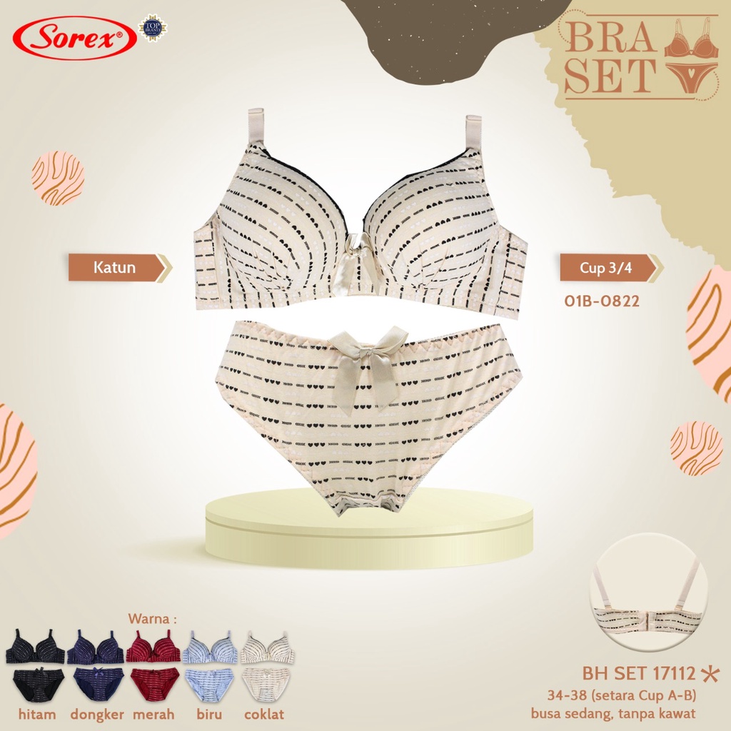 Jual Bra BH Set Sorex 17112 Tanpa Kawat Busa Sedang Kait 3 (Cup A-B) | Shopee Indonesia
