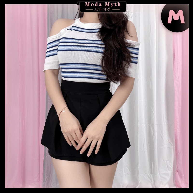 Jual MODAMYTH O17 - Baju Atasan Wanita Lengan Pendek Off Shoulder Top Korea Motif Garis-Garis ...
