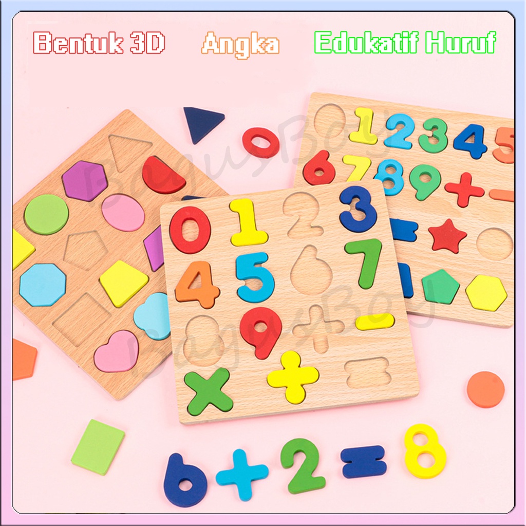 Jual Chunky Puzzle 3D Wooden Toys Puzzle Geometry/Puzzle Huruf/Puzzle ...