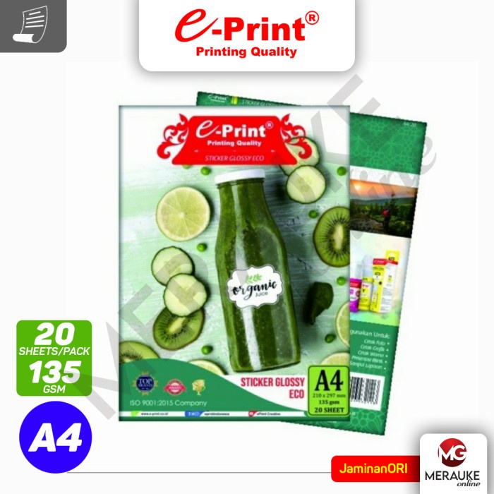 Jual Kertas Foto E-Print Sticker Glossy ECO A4 135gsm 20s | Shopee ...