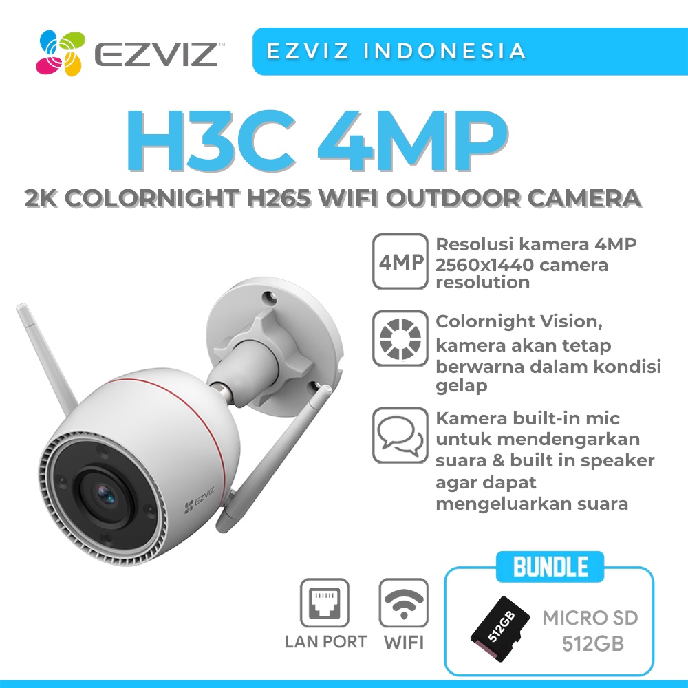 Jual EZVIZ H3C 4MP 2K COLORNIGHT WIFI OUTDOOR CAMERA FREE MICROSD 512GB ...