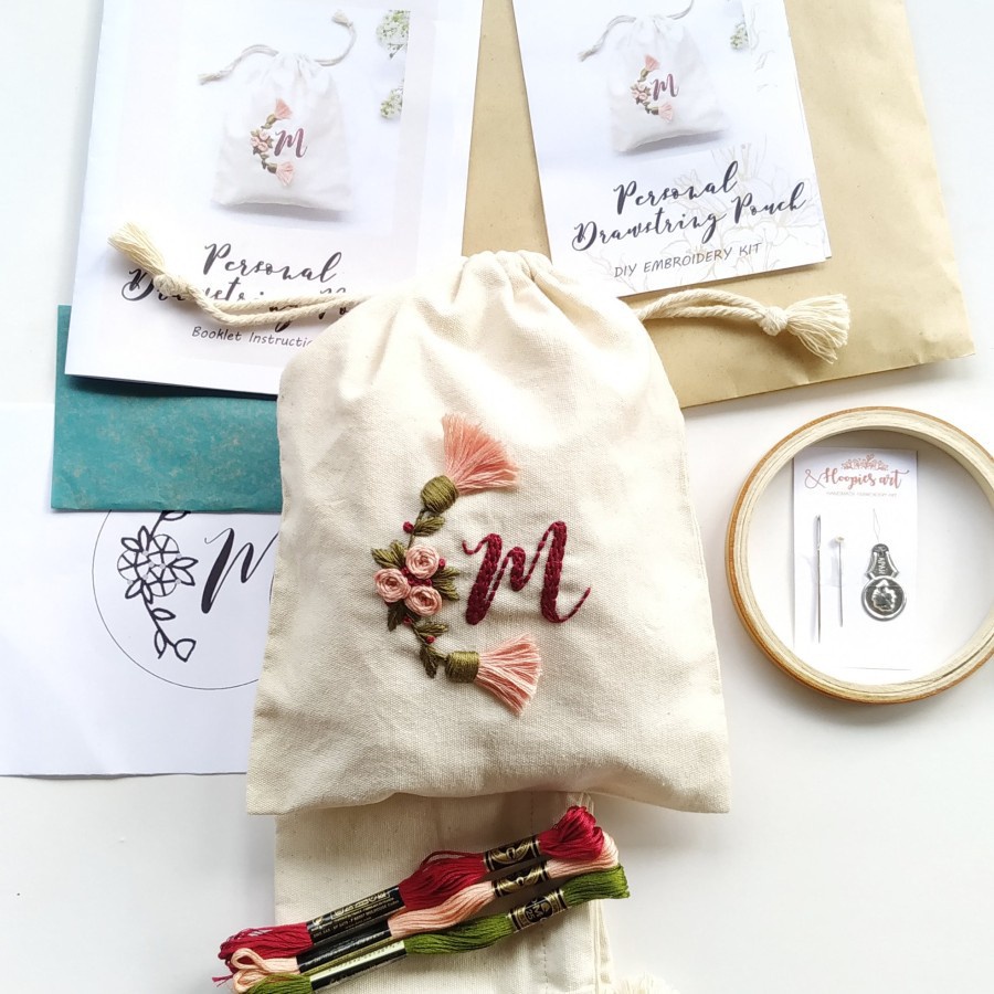 Jual DIY Embroidery Kit Personal Drawstring Pouch Totebag by HOOPIES ...