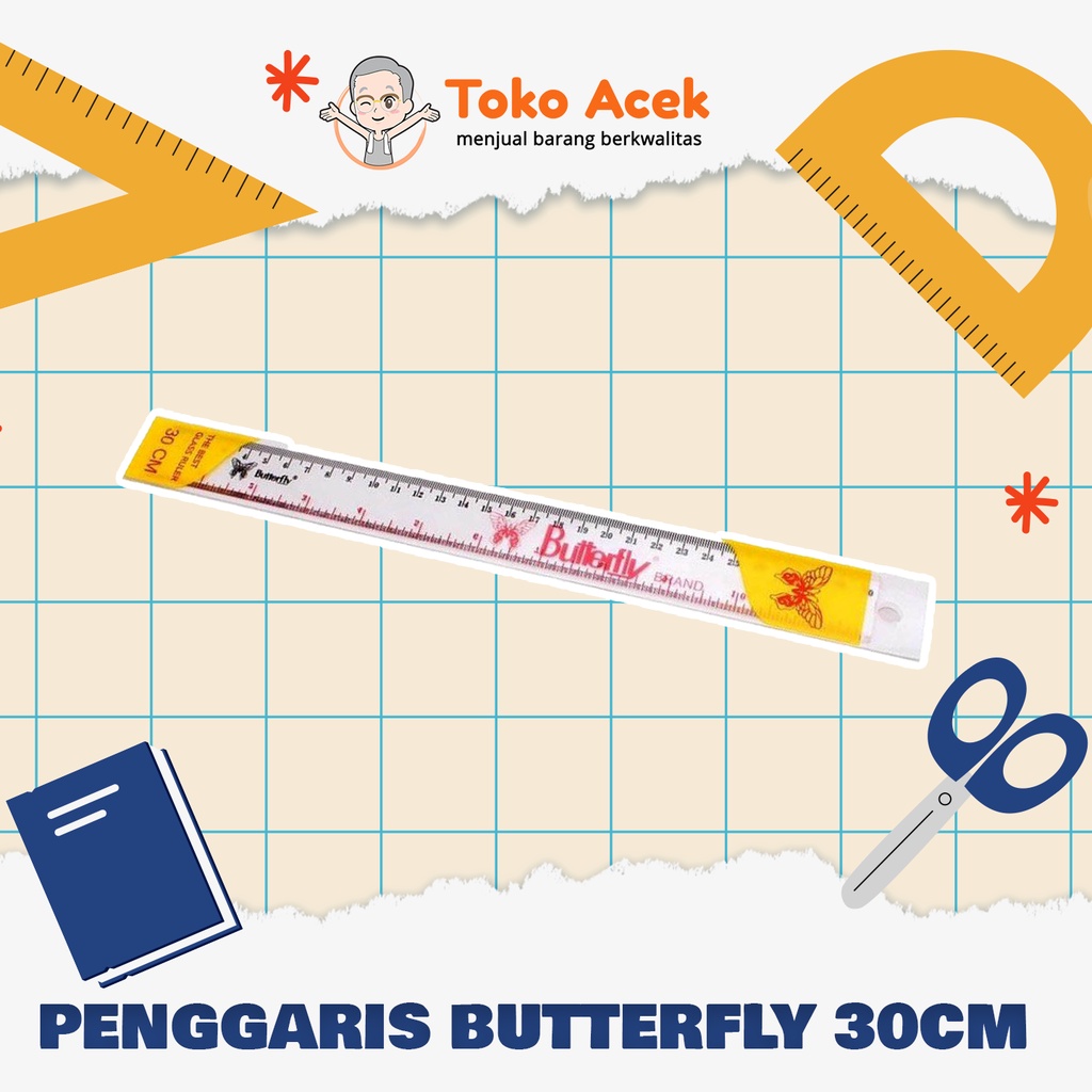 Jual BUTTERFLY PENGGARIS PLASTIK 30CM / MISTAR MIKA ORIGINAL | Shopee ...